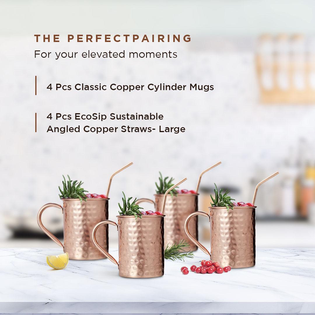 Pack of 04 Cylinder Mugs + 04 Angled Straws (L